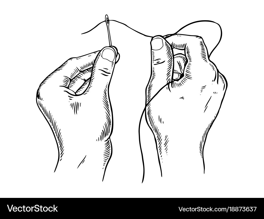 Thread needle engraving Royalty Free Vector Image