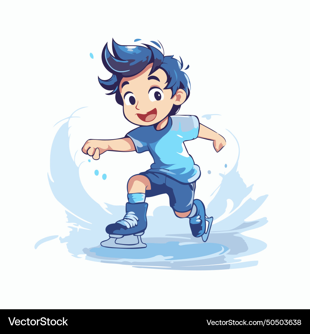 Cartoon boy skating on ice white background Vector Image