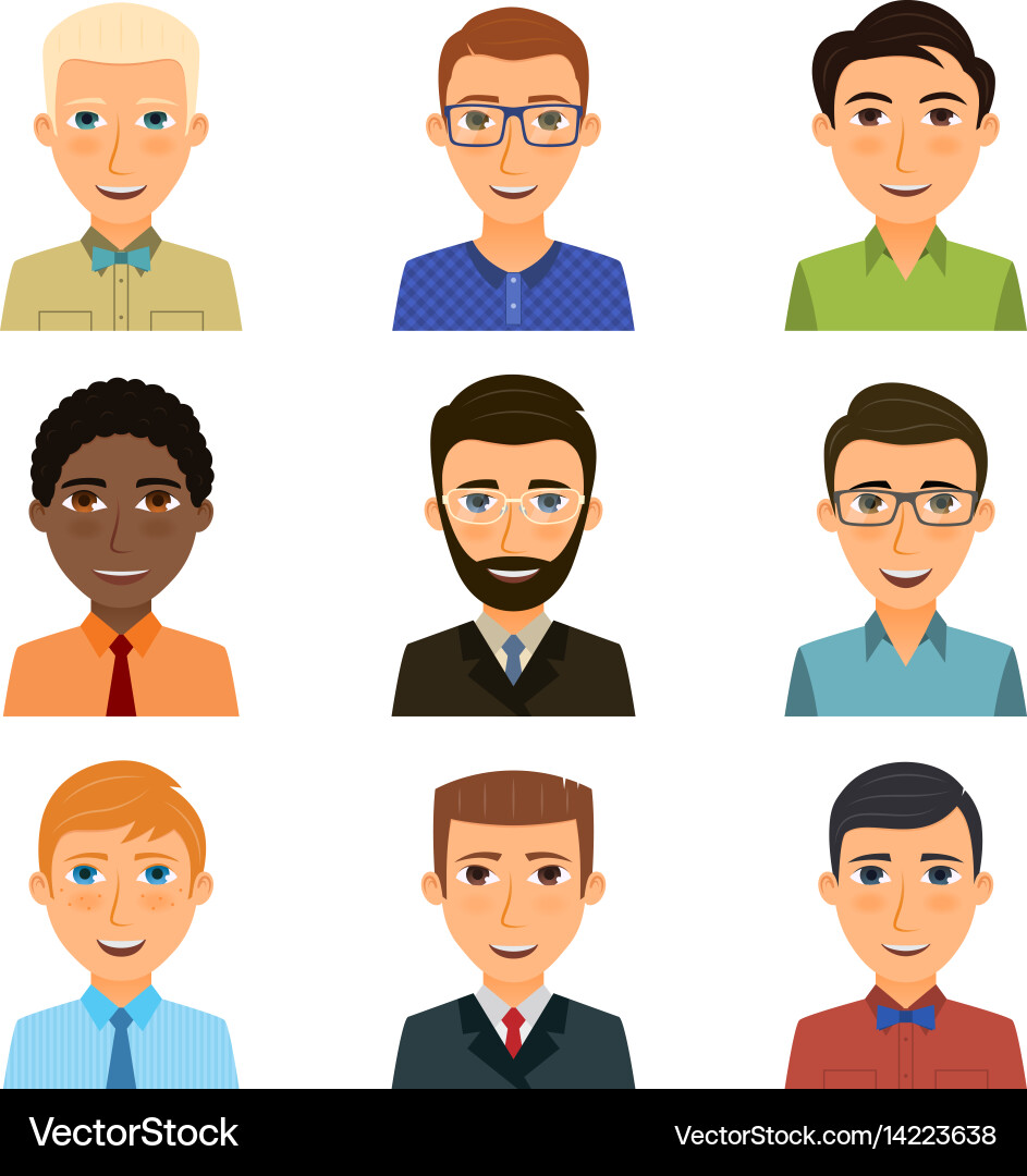 Collection of avatars various young men Royalty Free Vector