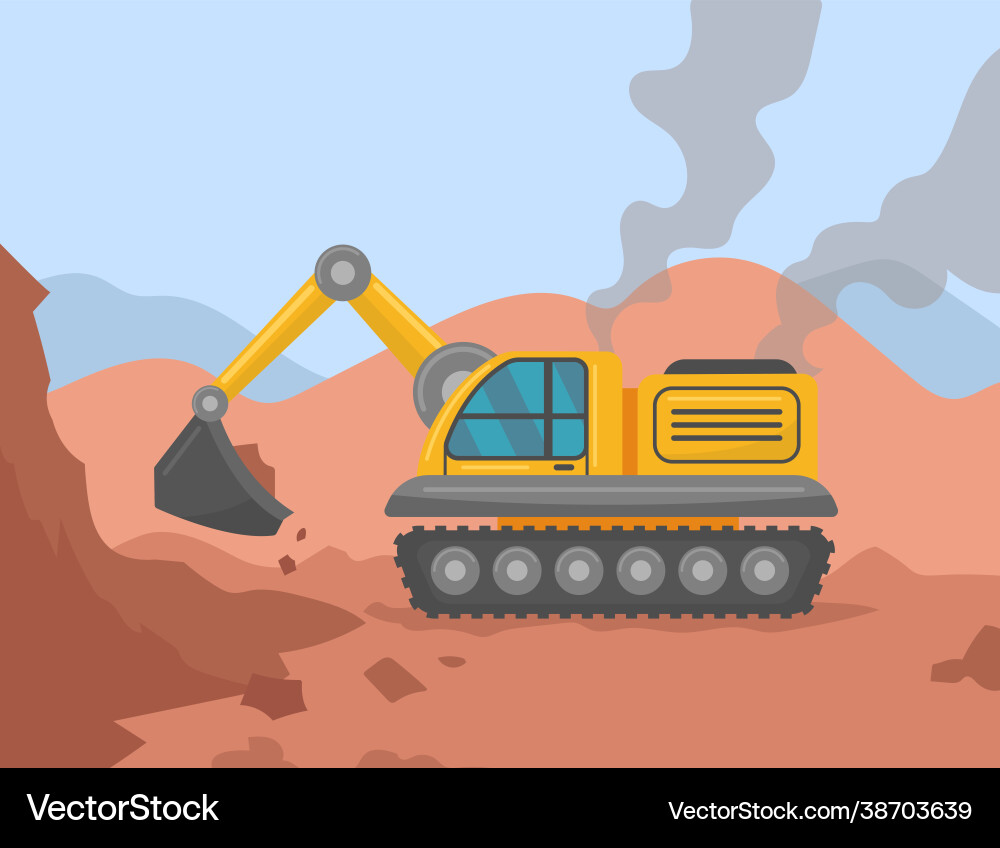 Excavator digging ground on construction site Vector Image