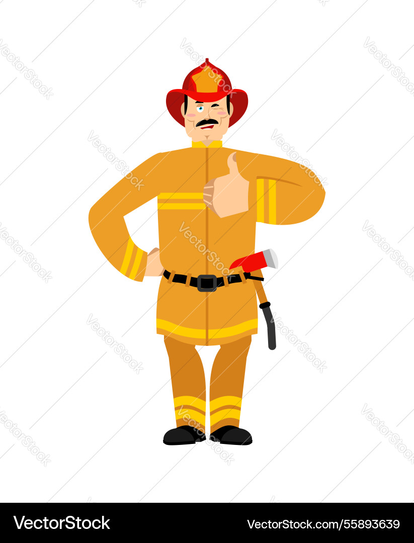 Firefighter thumbs up and winks emoji fireman Vector Image
