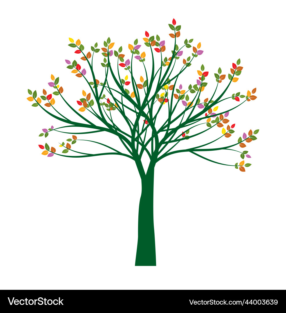 Green tree with colour leaves outline Royalty Free Vector