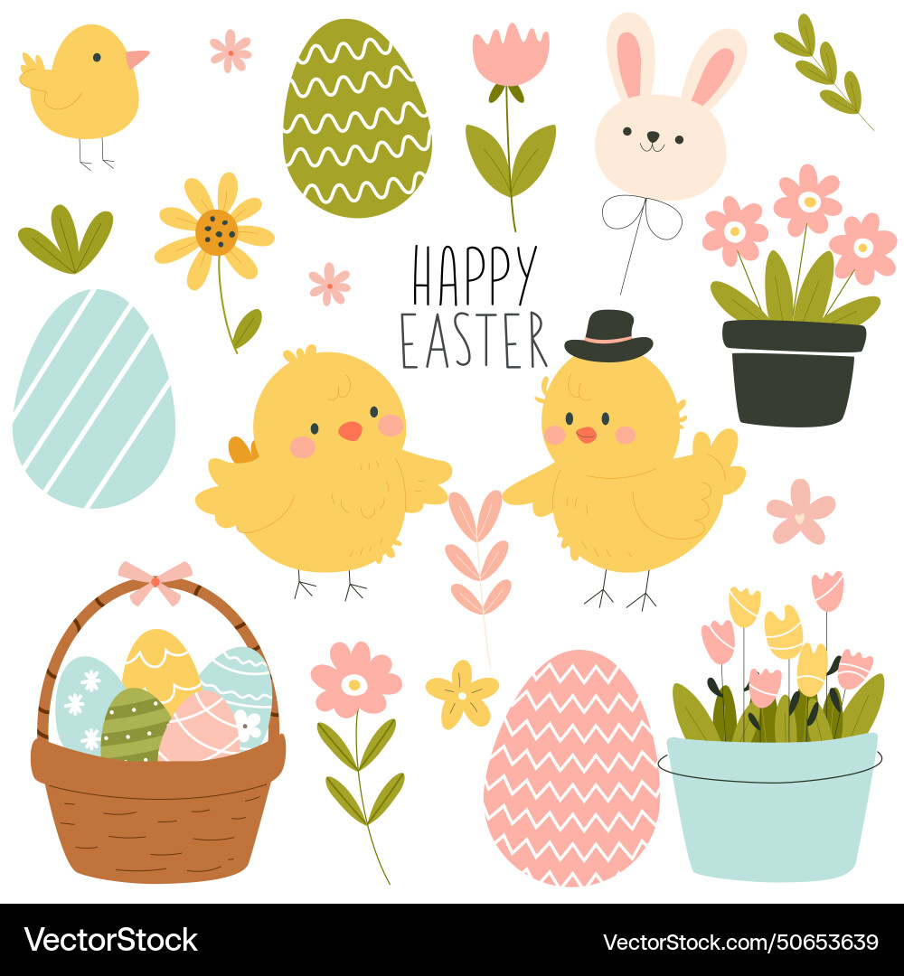 Happy easter set in hand drawn style on white Vector Image