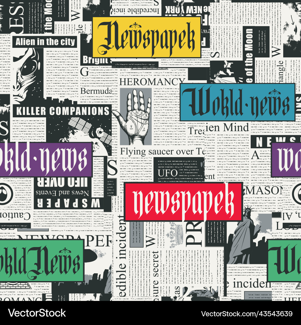 Seamless pattern with a collage of newspaper Vector Image