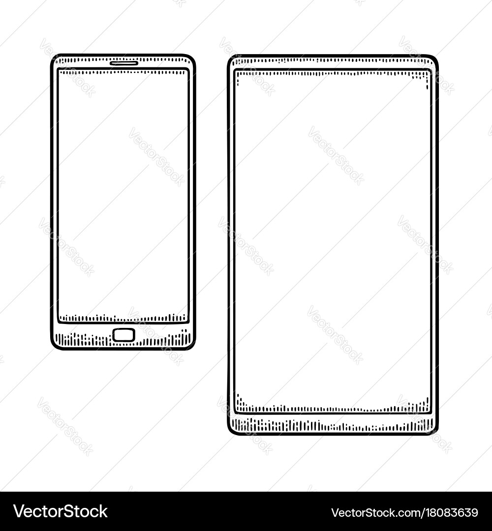 Two modern mobile phone vintage drawn black Vector Image