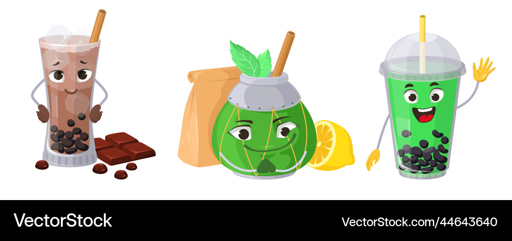 Bubble tea emoticon mate face set Royalty Free Vector Image