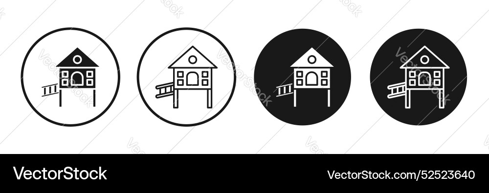Chicken coop icon set black filled and outlined Vector Image