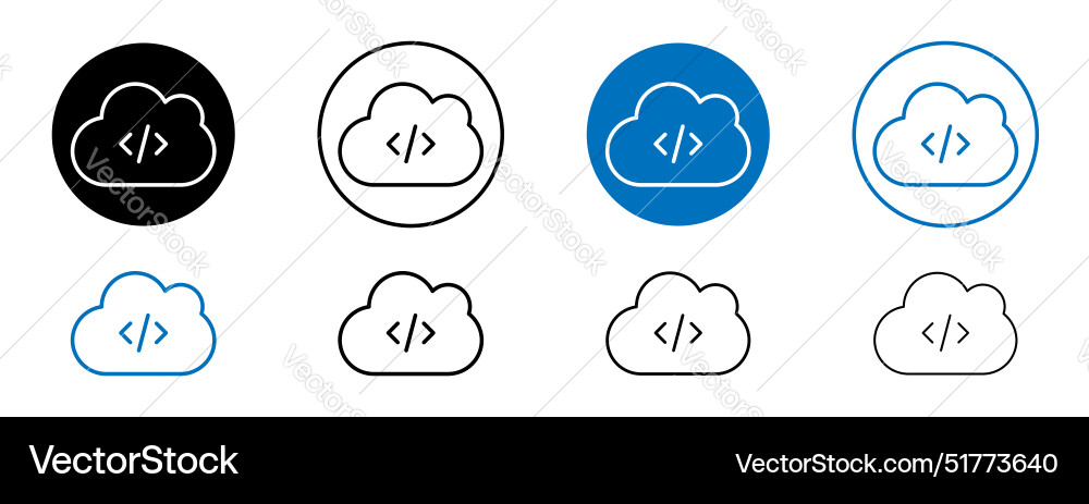 Cloud code icon set black filled and outlined Vector Image