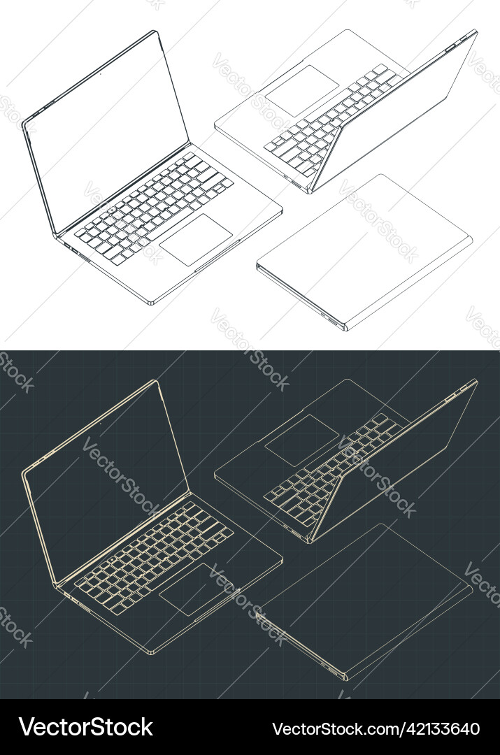 Isometric Laptop Blueprints Royalty Free Vector Image