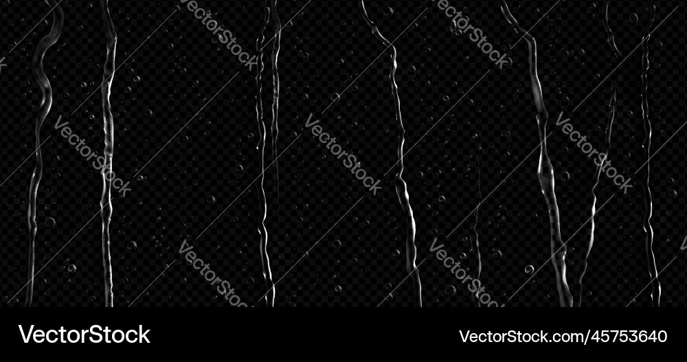 Realistic water drops and streams on black Vector Image