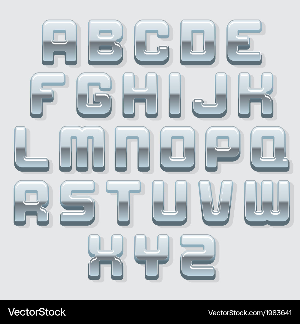 Chrome metallic font set Royalty Free Vector Image