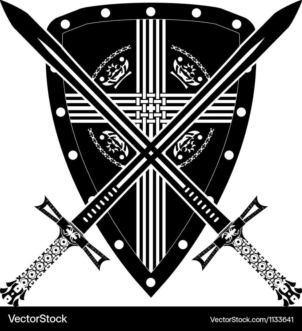 Medieval shield and swords Royalty Free Vector Image
