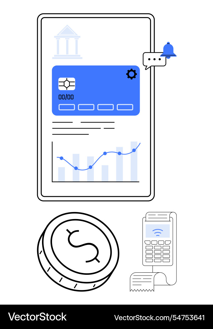 Mobile banking application concept with charts Vector Image