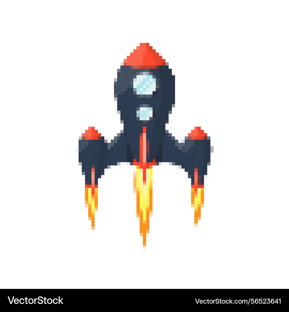 Pixel art rocket with fiery trails retro games – Royalty-Free Vector ...