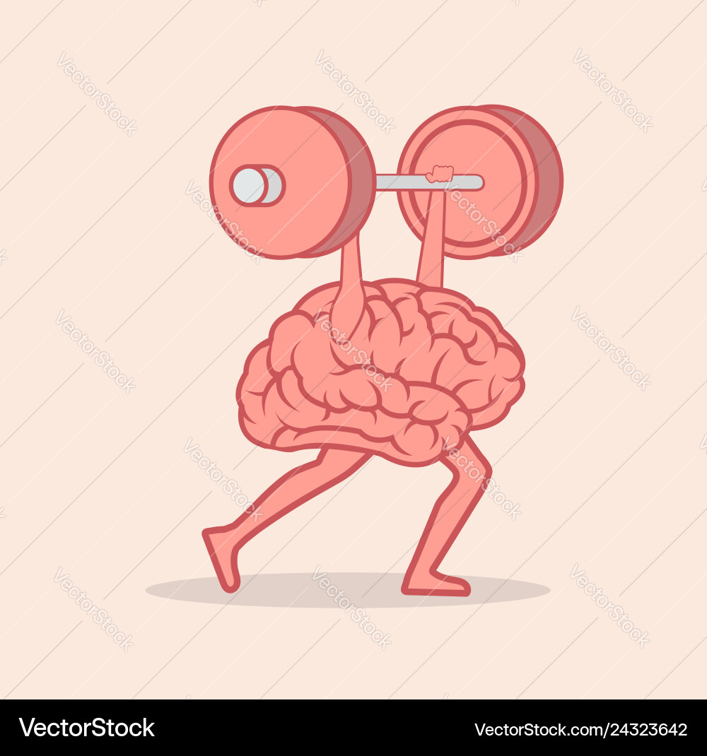Brain lifting weights over head Royalty Free Vector Image