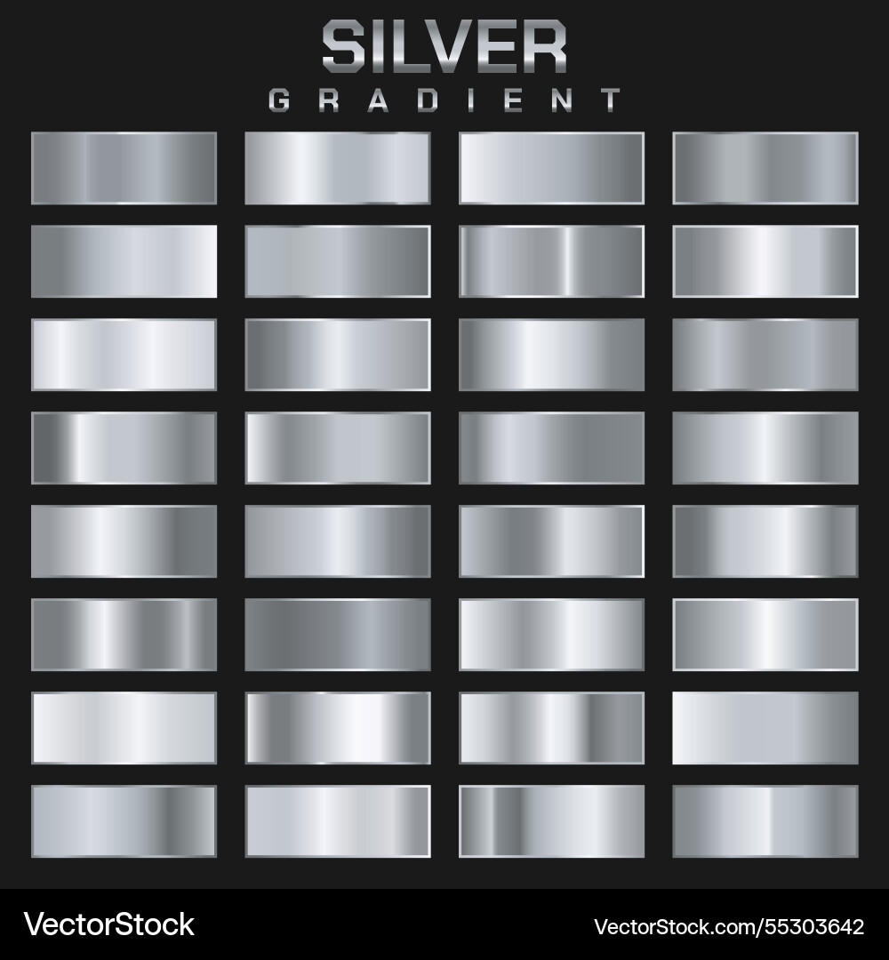 Collection of silver chrome metallic gradient Vector Image