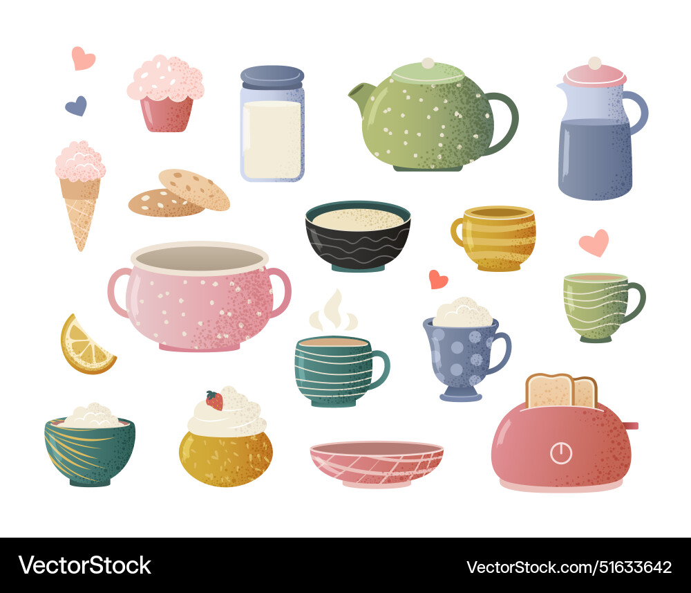 Isolated dishes and food for breakfast or dinner Vector Image