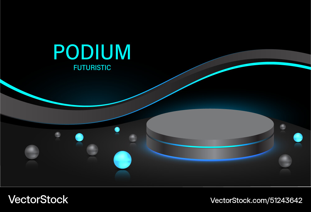 Podium black metallic blue light neon geometric Vector Image