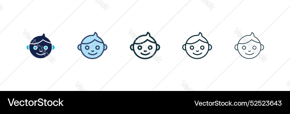 Child face icon set black filled and outlined Vector Image