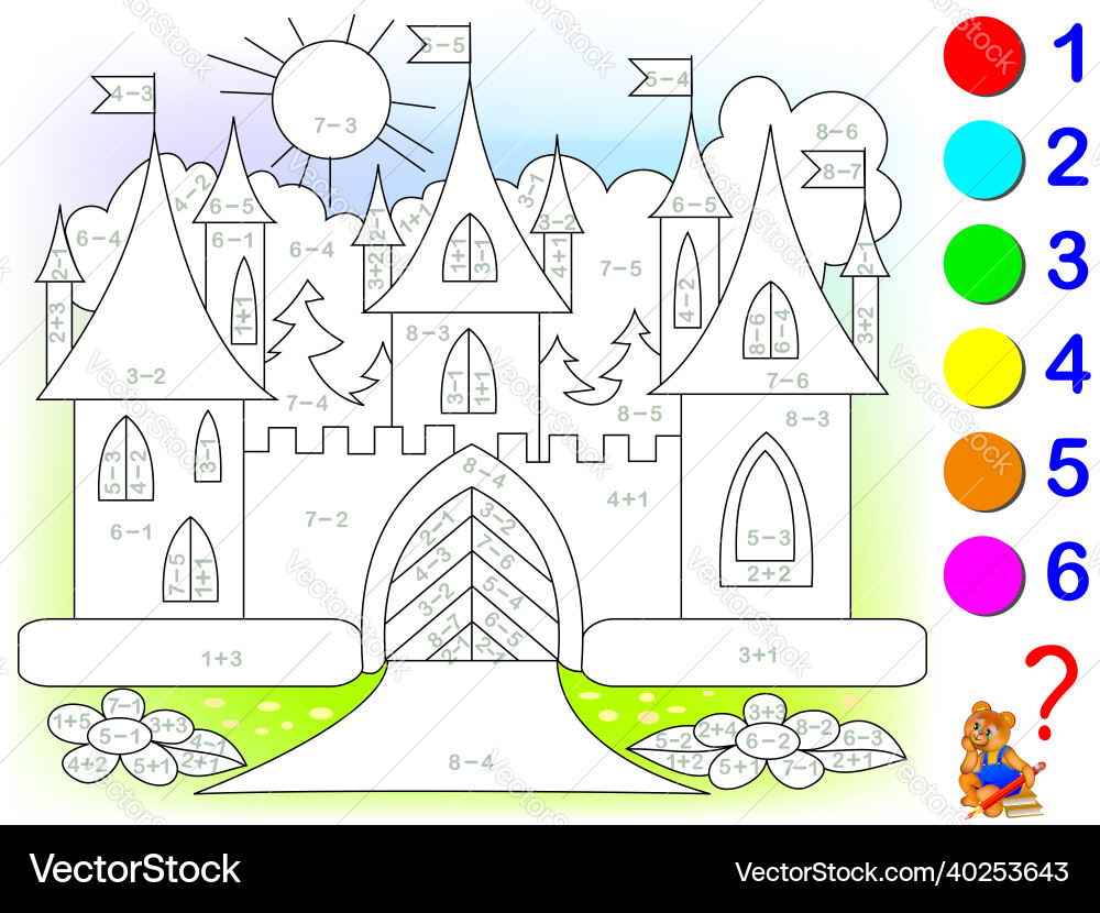 Mathematical worksheet for children on addition Vector Image