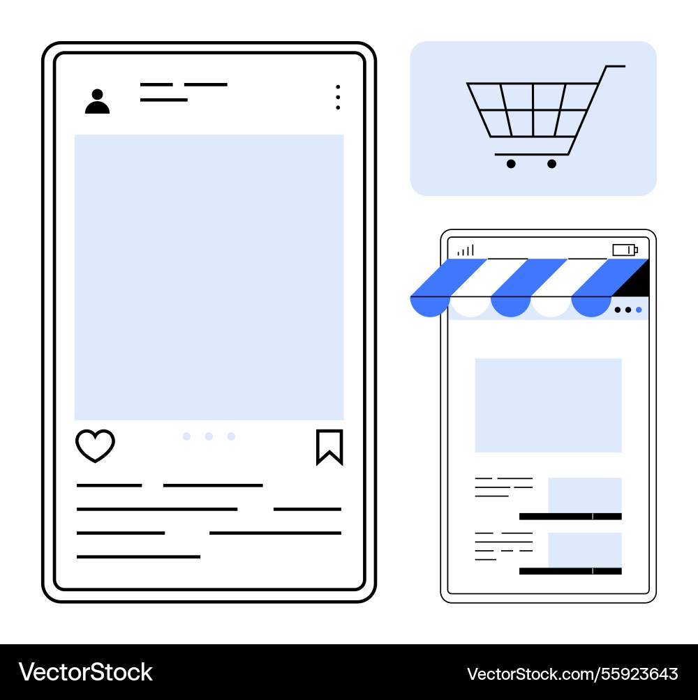 Online shopping app interfaces with social media Vector Image