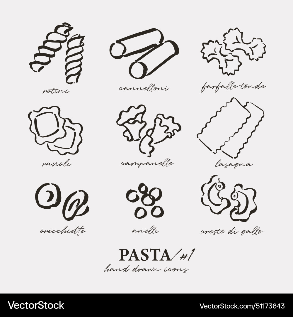 Pasta hand drawn outlined icons set 1 Royalty Free Vector