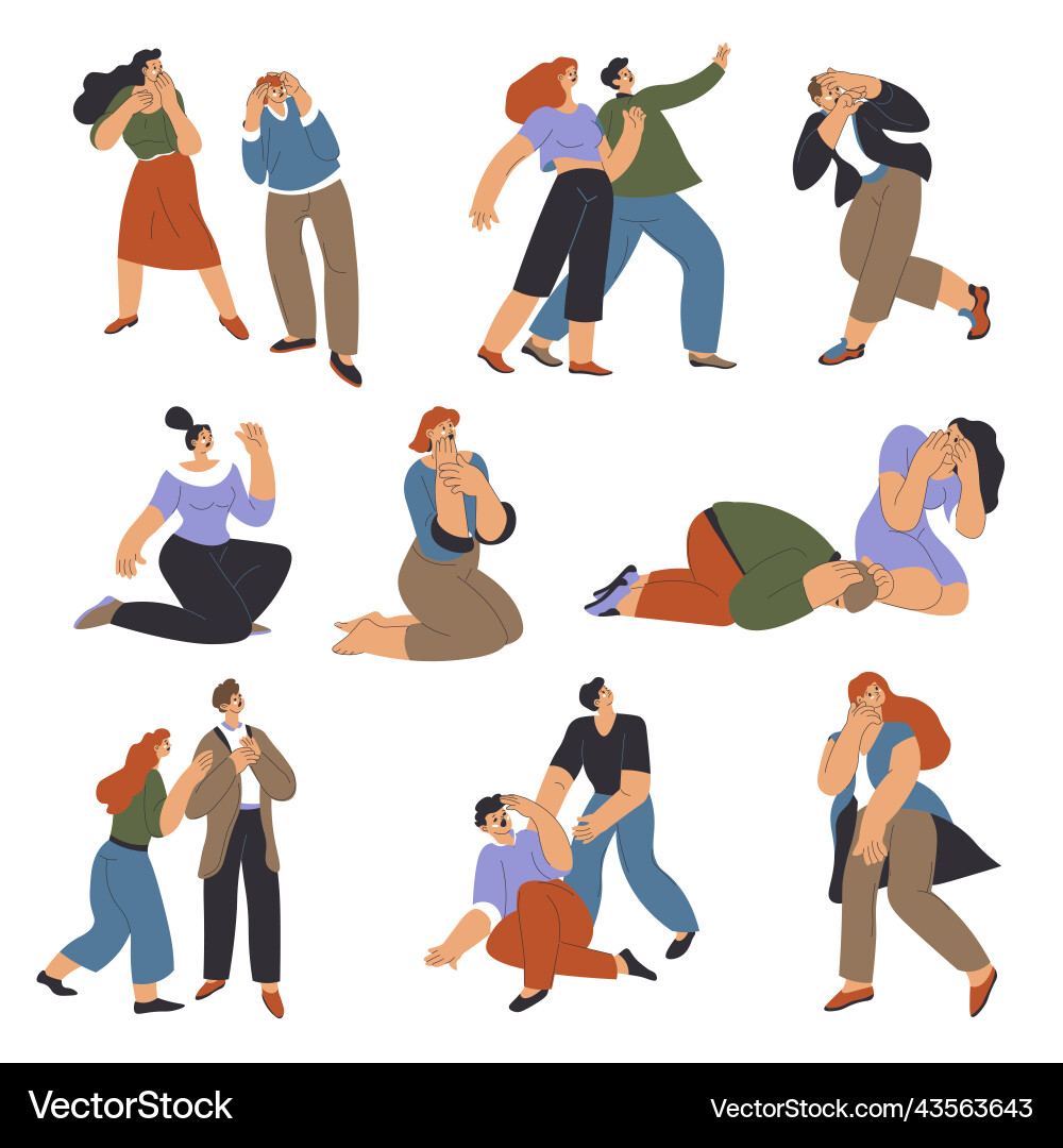 Scared people afraid and hide of something Vector Image
