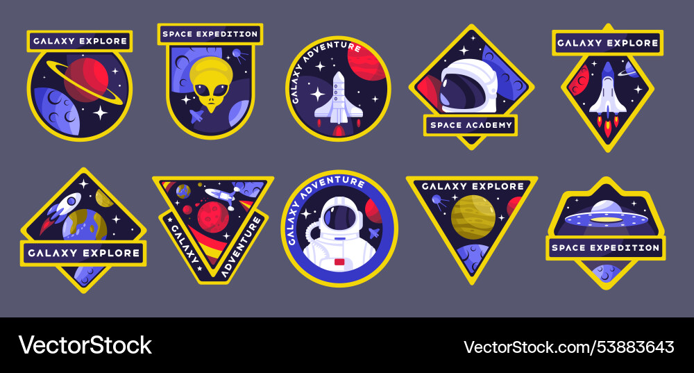 Space Exploration Badges & Patches Royalty Free Vector
