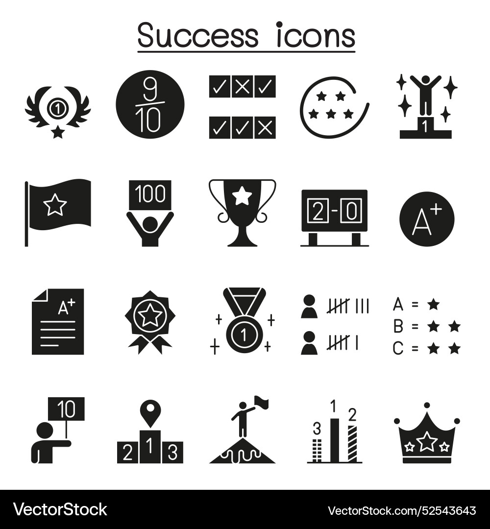 Success icons set in glyph style Royalty Free Vector Image