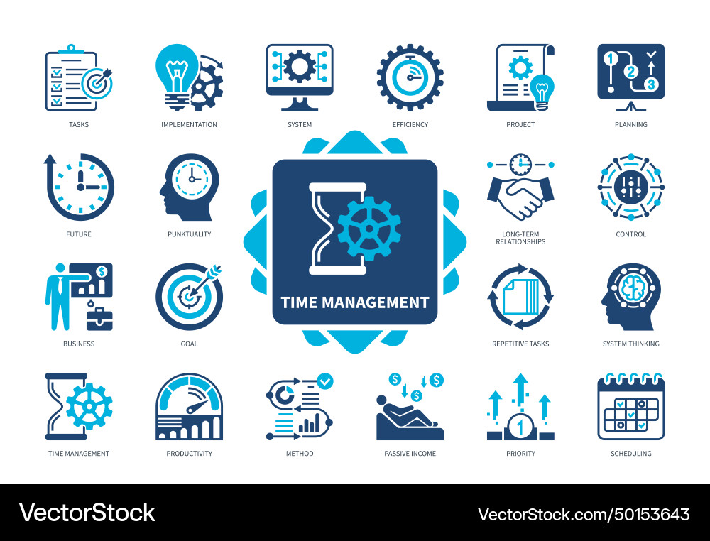 Time management solid icon set Royalty Free Vector Image