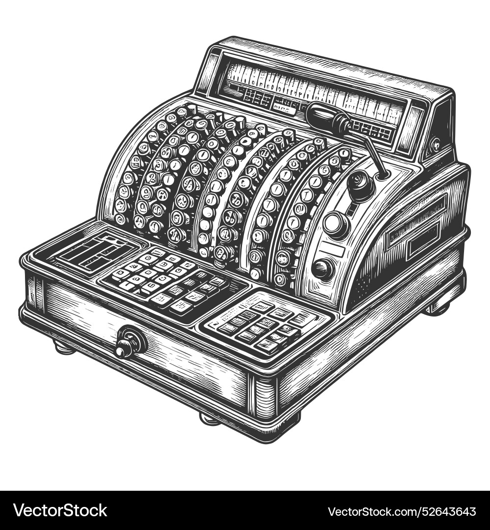 Vintage mechanical cash register Royalty Free Vector Image