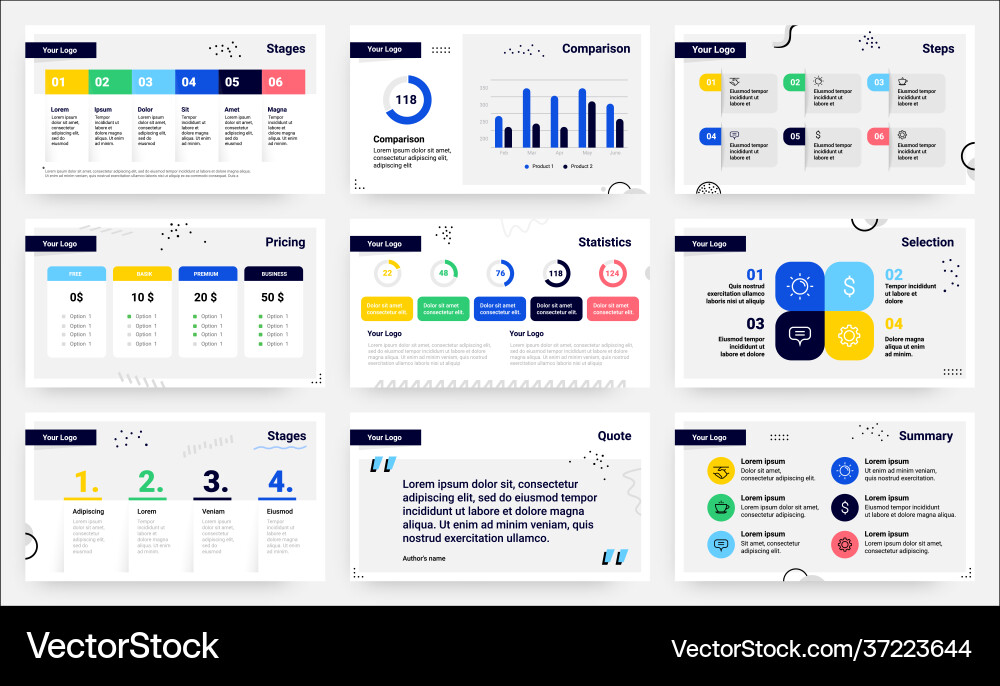 Analytical Presentation Slides & Infographics Vector Image