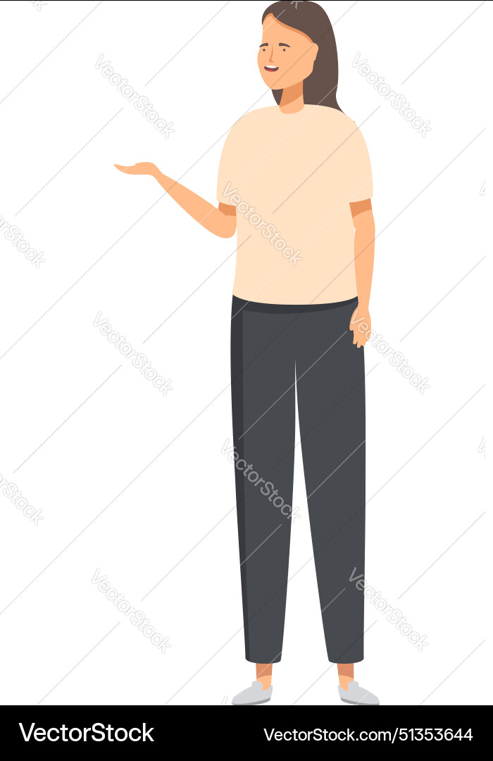 Casual woman presenting with hand gesture Vector Image