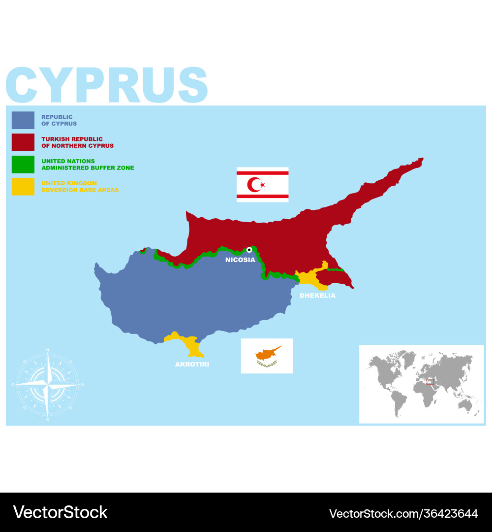 Cyprus Map - Republic & Turkey Royalty Free Vector Image