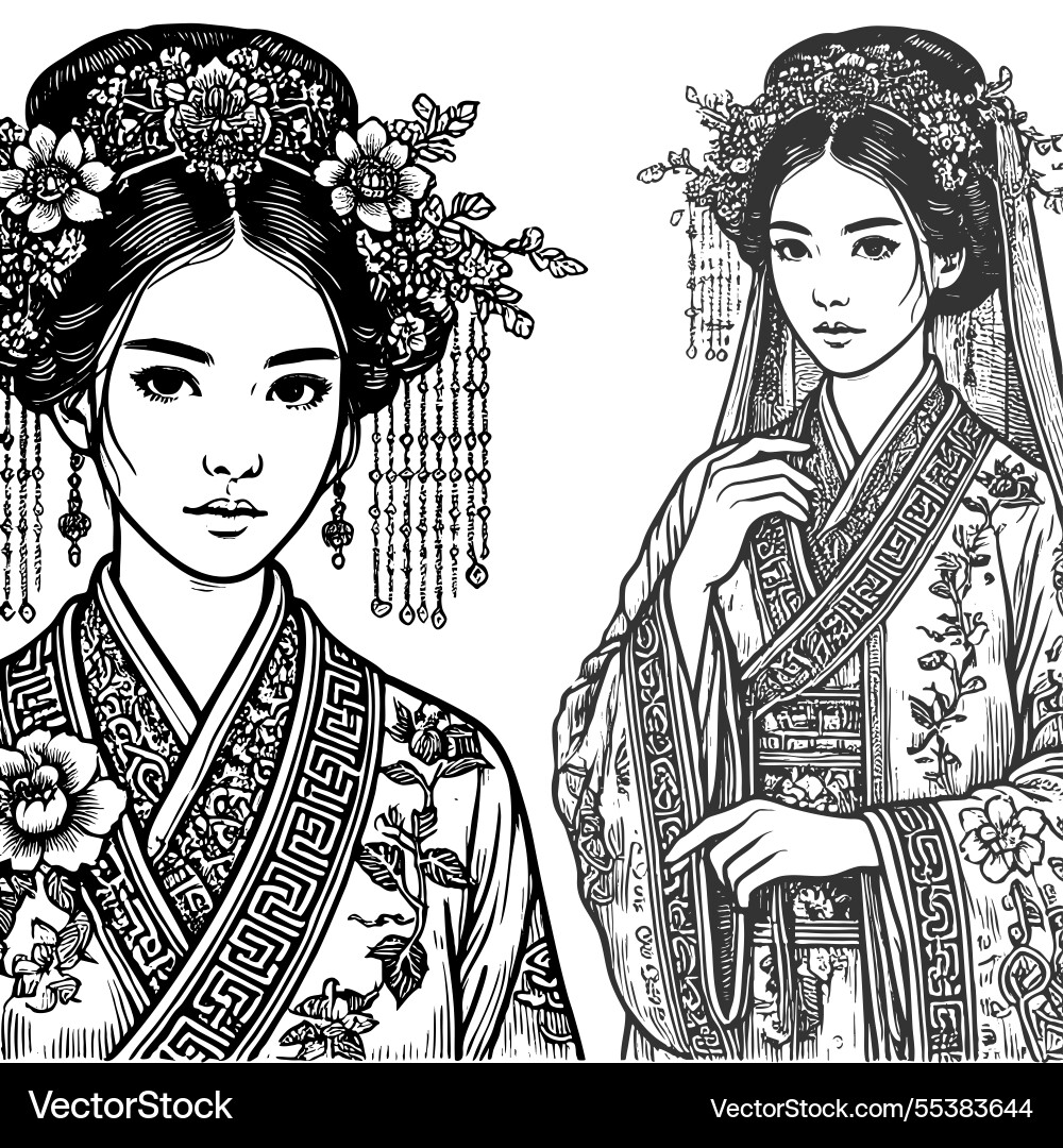 Elegant ancient chinese woman Royalty Free Vector Image