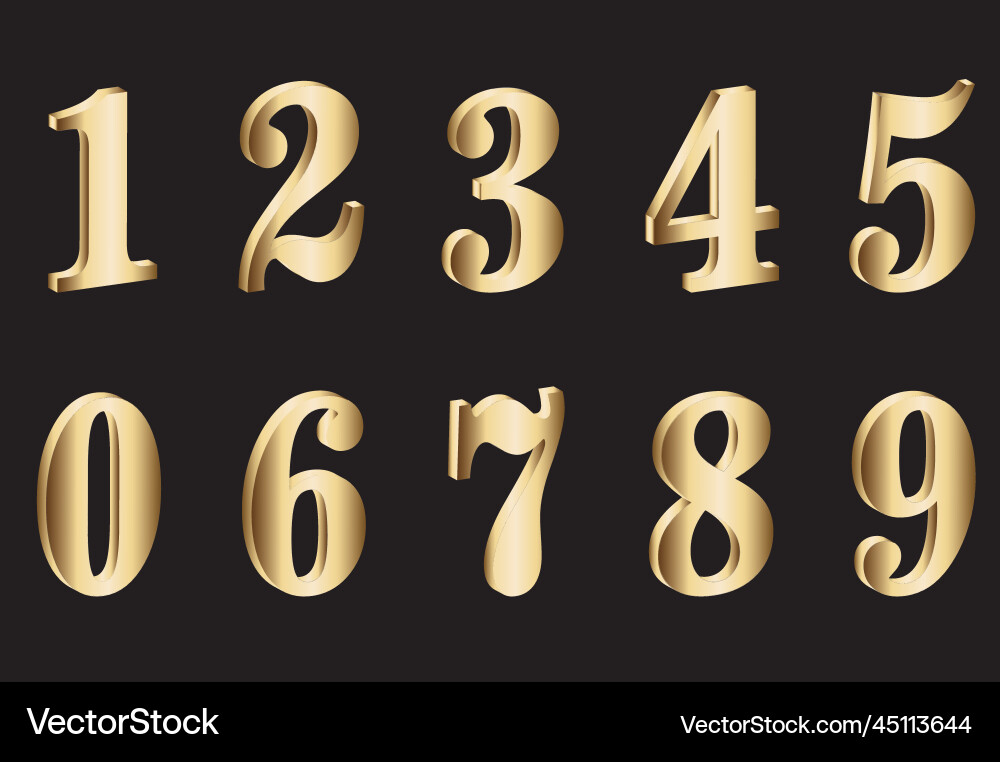 Numbers golden 3d Royalty Free Vector Image - VectorStock