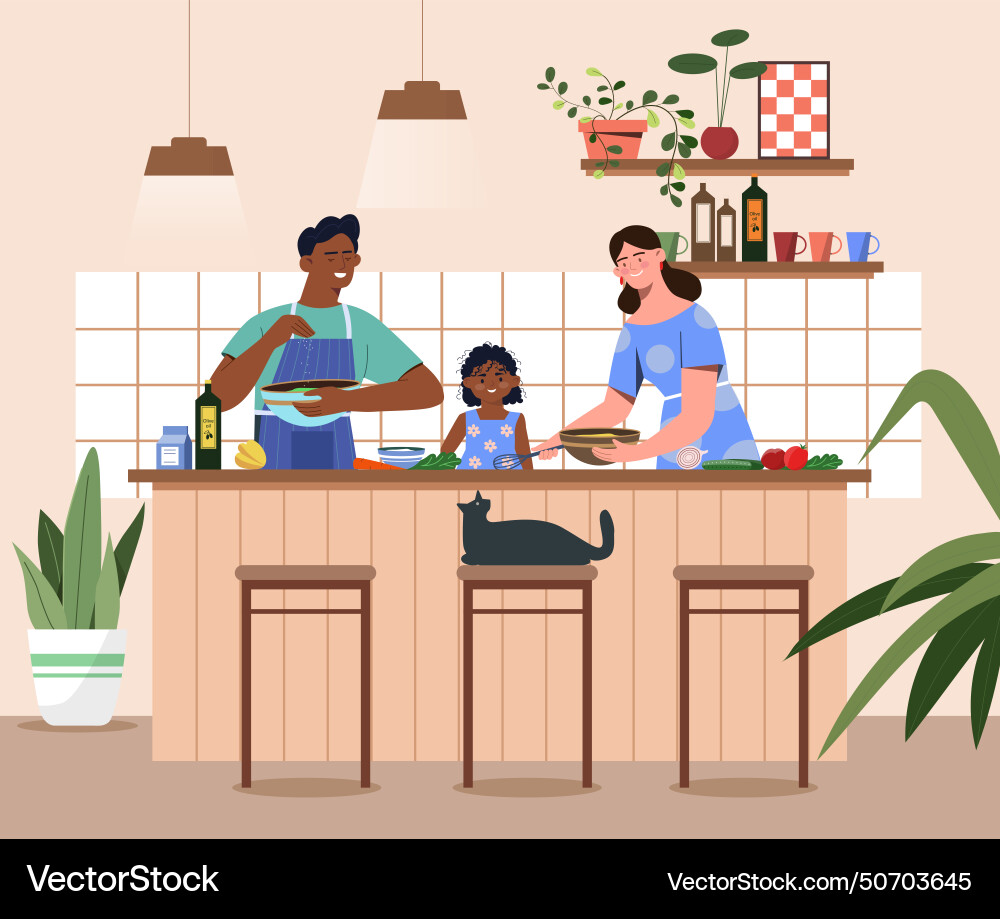 Family prepare dinner concept Royalty Free Vector Image