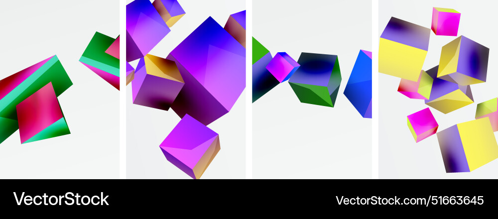 Flying 3d shapes cubes and other geometric Vector Image