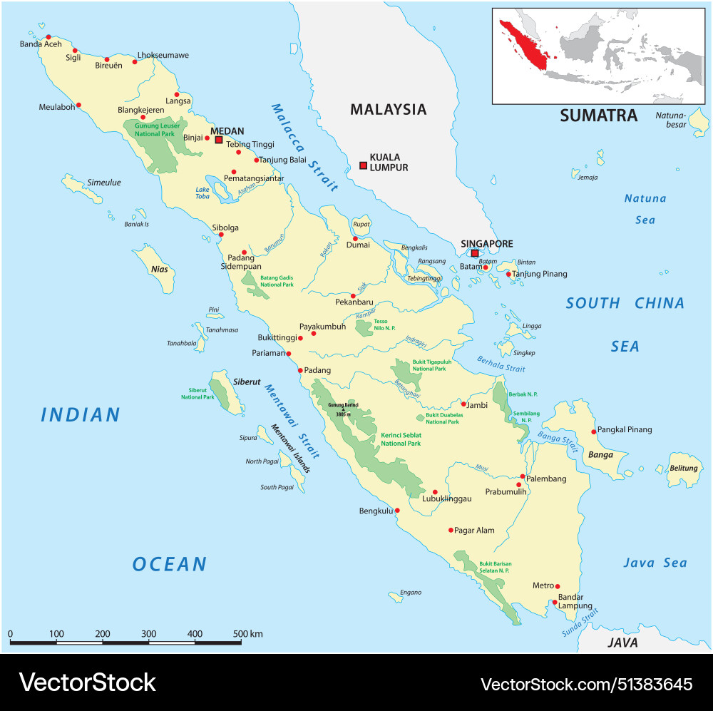 Karte der indonesischen Insel sumatra Lizenzfreier Vektor