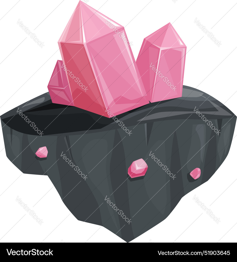 Pink crystals growing from a floating stone island