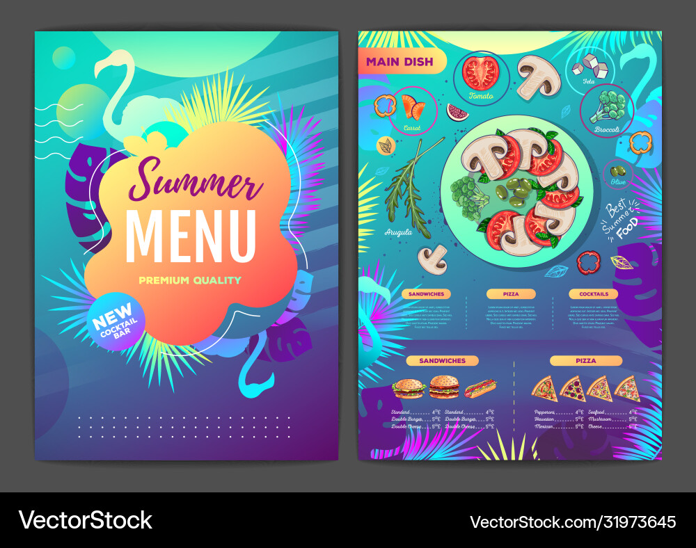 Restaurant summer tropical gradient menu design Vector Image