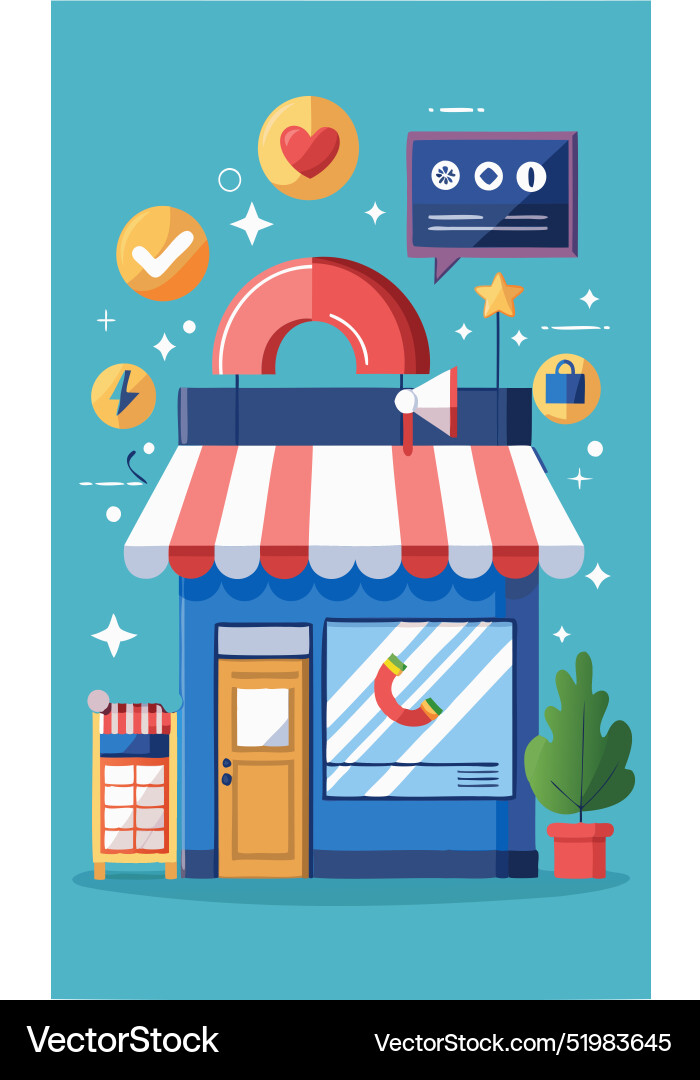 Storefront with magnet for customer attraction Vector Image