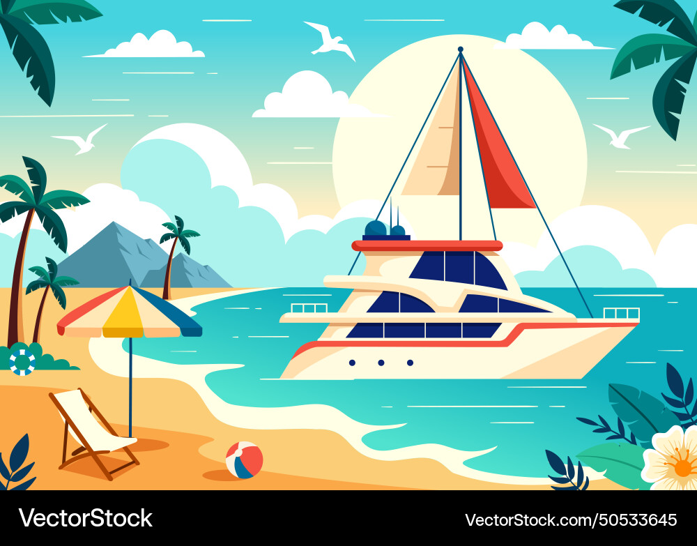 Yachts with ferries cargo boats and ship sailboat Vector Image