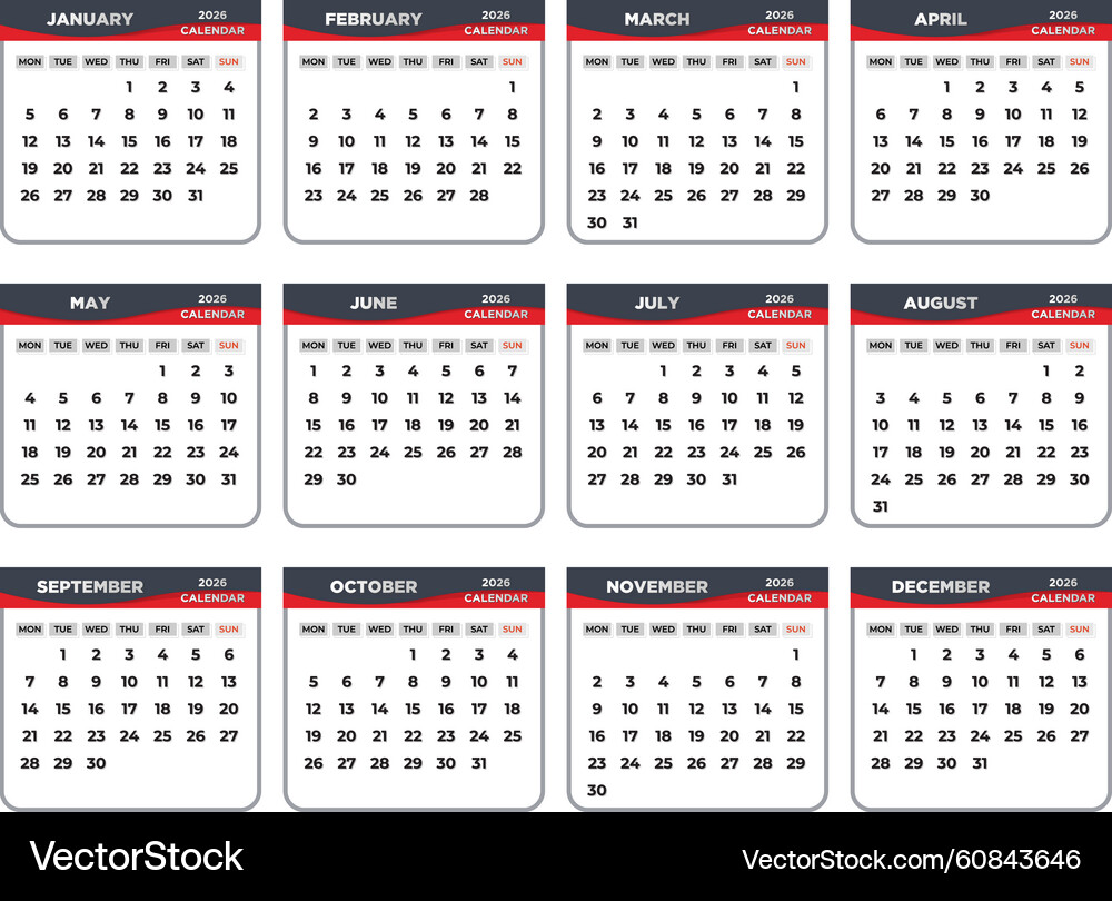 2026 calendar template modern red wave header cl – Royalty-Free Vector ...