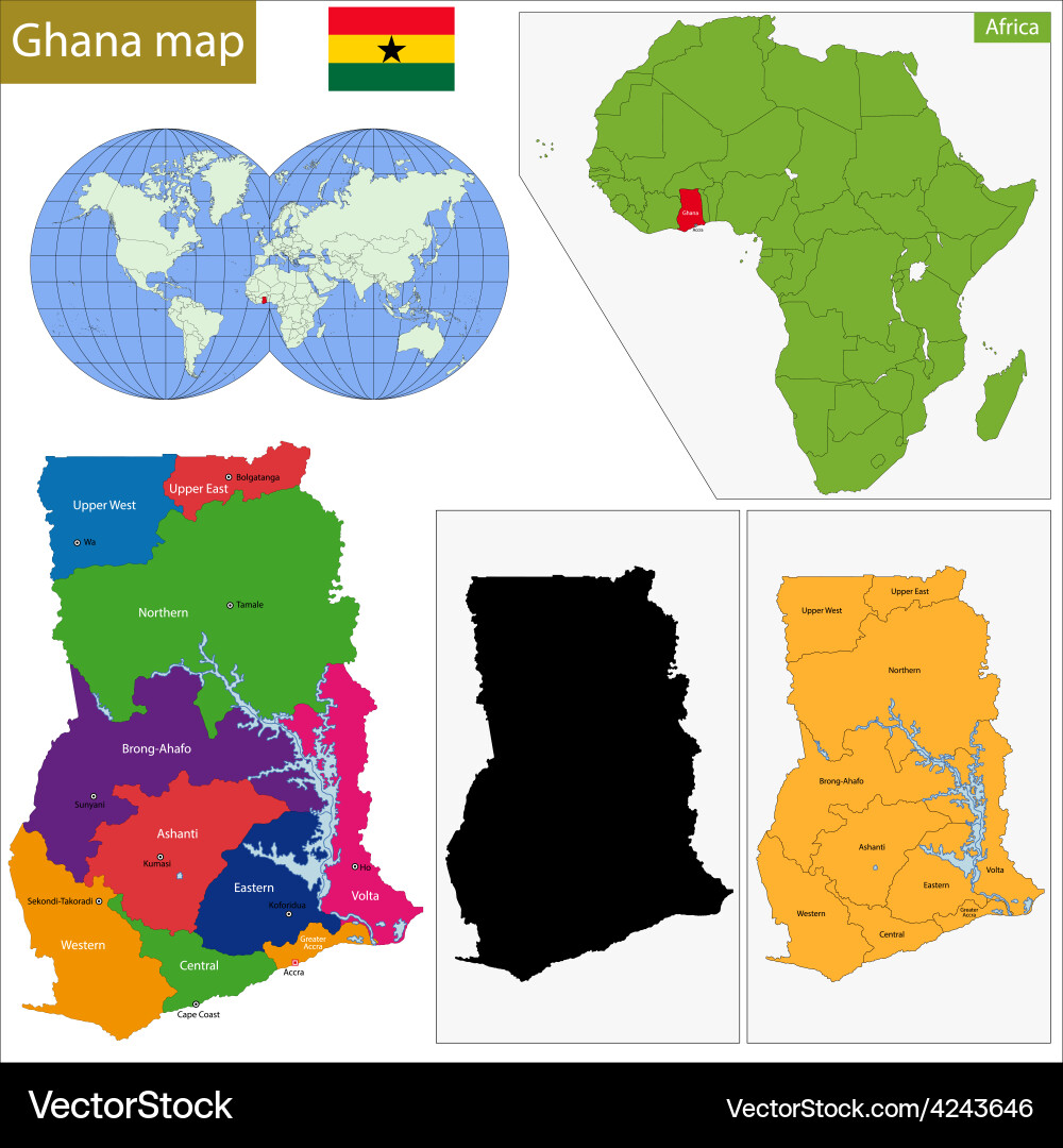 Ghana map Royalty Free Vector Image - VectorStock