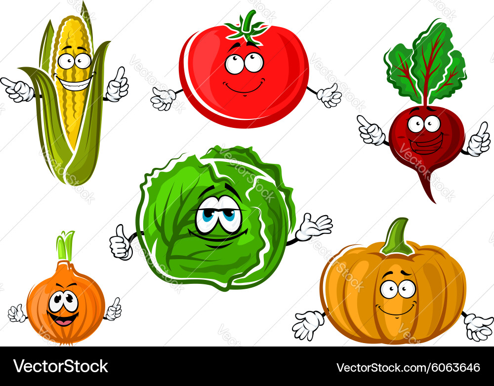 Happy autumnal vegetable cartoon characters Vector Image