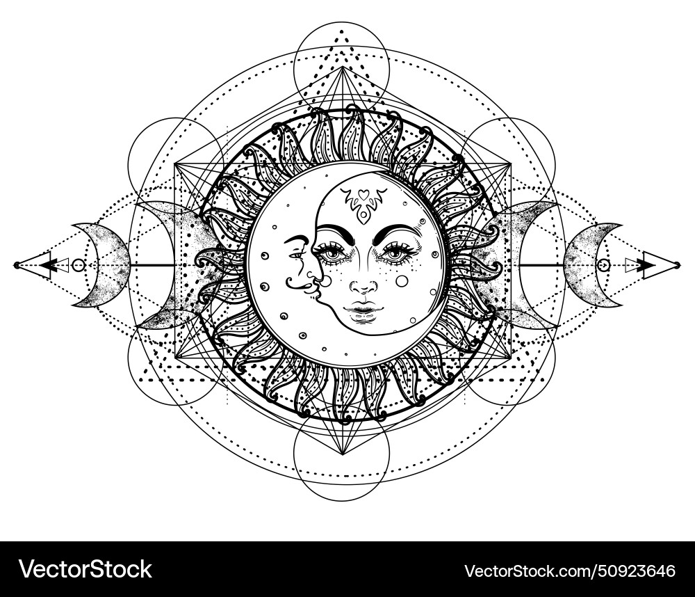 Metatron cube moon pagan wicca goddess Royalty Free Vector