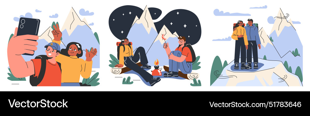 Mountaineering set mountain climbers Royalty Free Vector