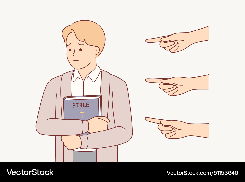 Sad christian man with bible feeling persecution Vector Image