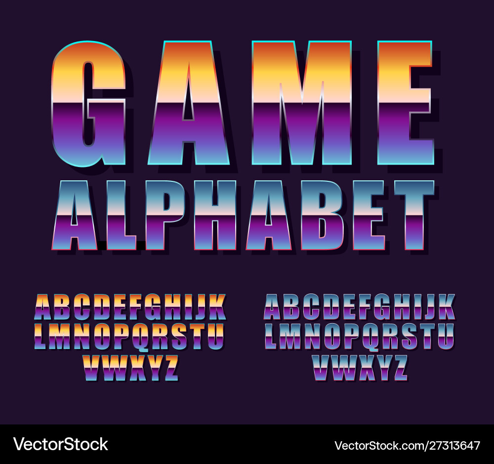 80s Retro Font - Gradient Lettering Royalty Free Vector